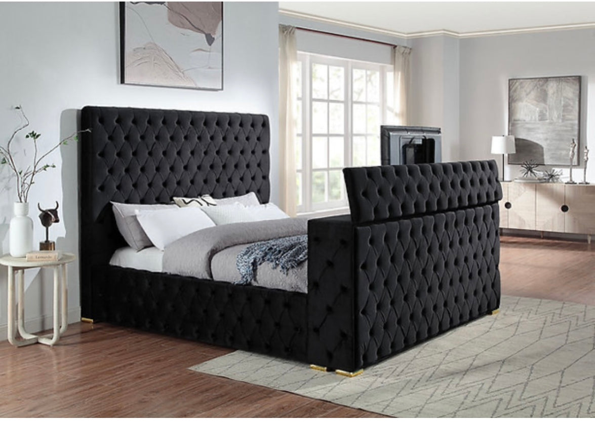 Tufted Fireplace Bed W/ Tv insert — CLEGLAM