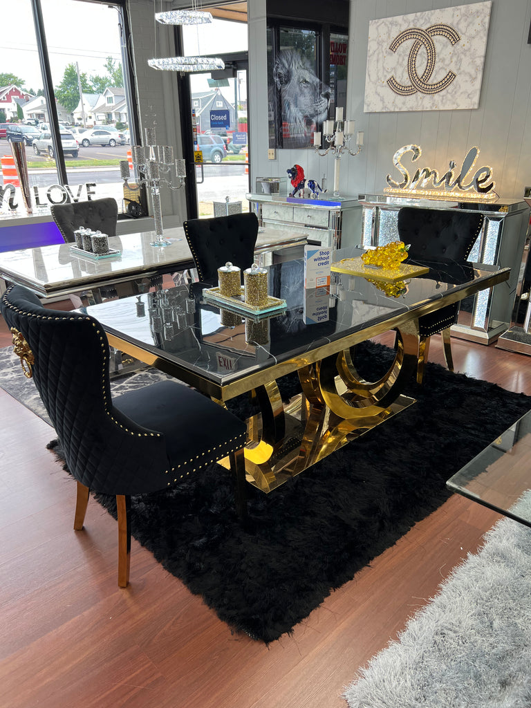 Black and gold marble dining table store