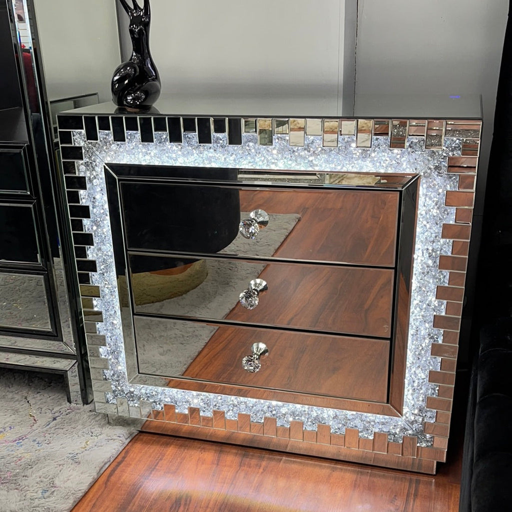 LED Mirrored Crushed Diamond Nightstand CLEGLAM