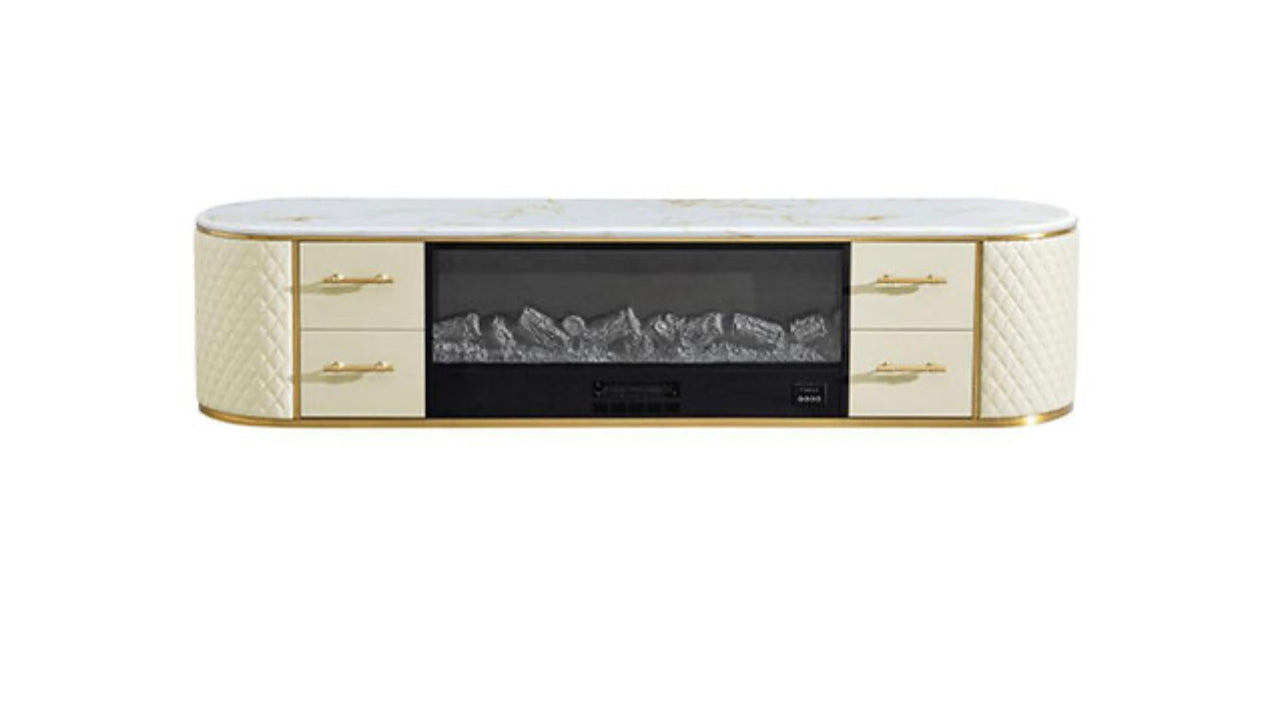Cream Marble Tv Stand & Fireplace — CLEGLAM